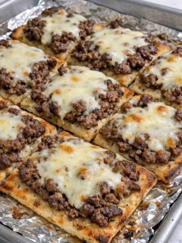 Oven-Baked 4-Ingredient Beef Flatbread Squares - cooking art